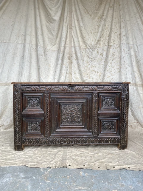 ANTIQUE 17TH CENTURY Charles II Yorkshire carved Oak Coffer £995.00 ...