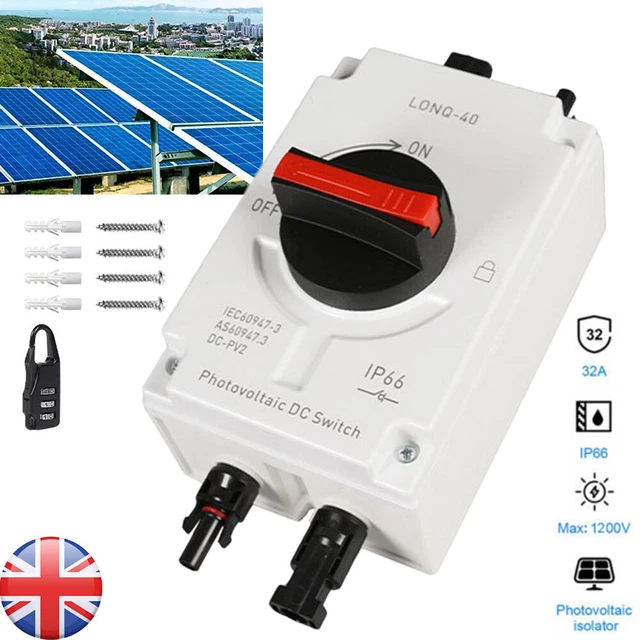SOLAR DC SWITCH Photovoltaic Electrical Isolator PV 4P 1200V 32A Outdoor IP66 UK £28.37 ...