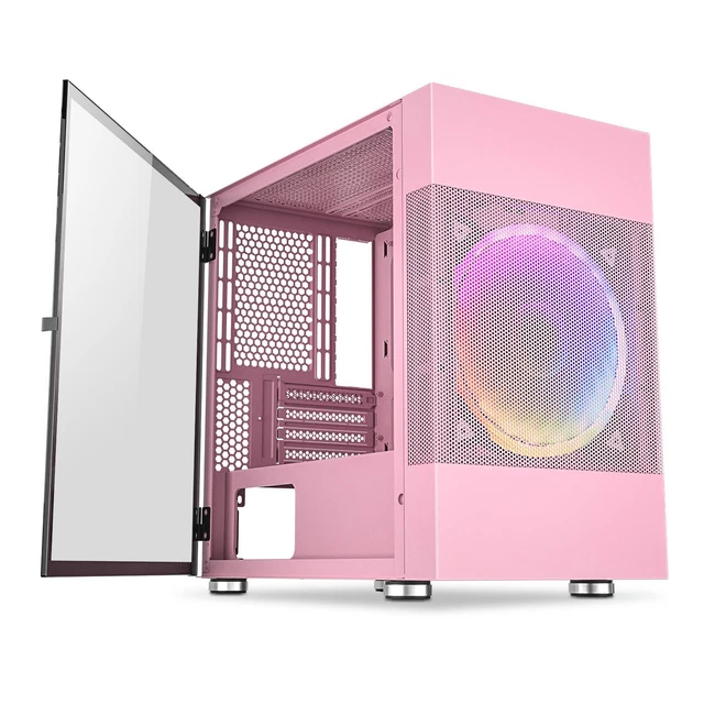 OPEN BOX PINK Mini-Tower Computer Gaming PC Case M-ATX w/ 200mm Rainbow ...