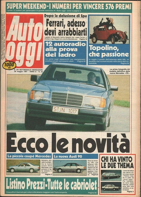 RIVISTA AUTO OGGI Anno 1987 n.25. POSTER Fiat 500 A Topolino, Audi 90 ...