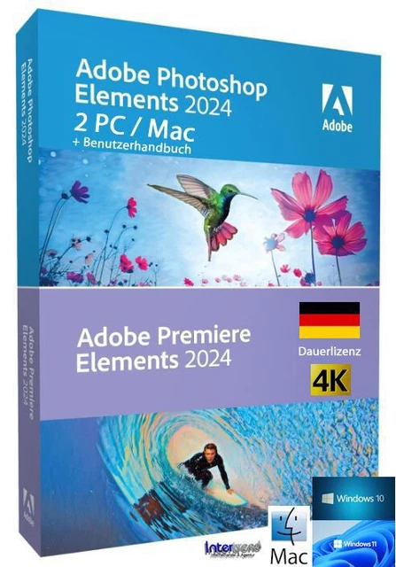 ADOBE PHOTOSHOP ELEMENTS 2024 + Premiere 2024 Vollversion Box Win/Mac OVP NEU EUR 354,90 ...