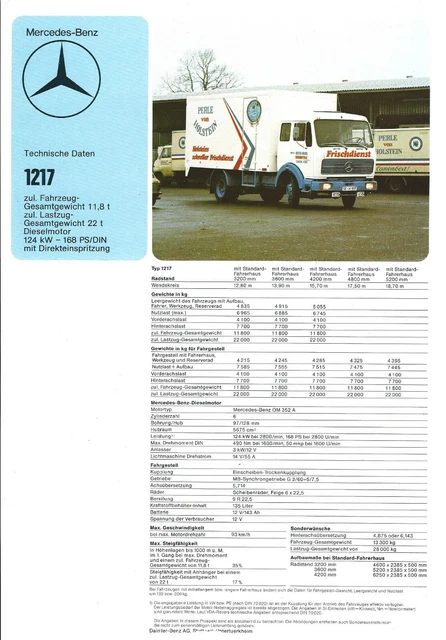 TRUCK DATA SHEET - Mercedes-Benz - 1213 1213A - Brochure (T2613) $12.95 ...