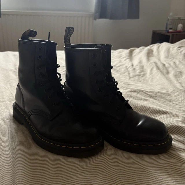 DR. MARTENS BLACK Leather Lace-Up Ankle Combat Boots Unisex Adults UK 5 ...