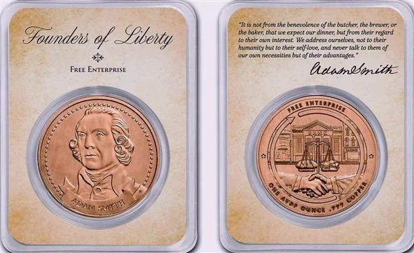 1 UNZE COPPER Round Coin Card - ADAM SMITH - Gründer der Freiheit ...