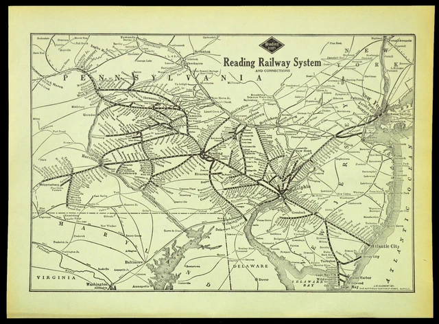 VINTAGE READING RAILROAD Map Railway Company System Lines Original ...