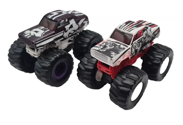 MONSTER TRUCKS ADVENTURE Force x2 White Tiger Black Skull Diecast 1:64 ...