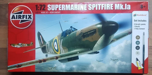 AIRFIX SUPERMARINE SPITFIRE Mk.la Model Kit-Scale 1:72 -Plus Paint,Glue & Brush £9.99 - PicClick UK