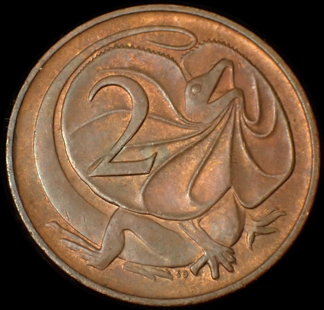 AUSTRALIA 2 CENTS 1977 Elizabeth II Frill-necked Lizard Coin WCA 7041 ...