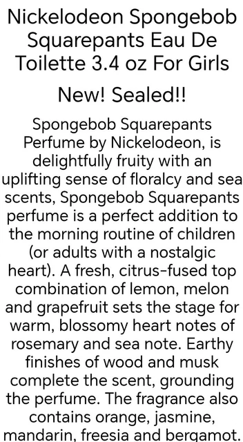 NICKELODEON SPONGEBOB SQUAREPANTS Eau De Toilette 100ml Girls-New ...