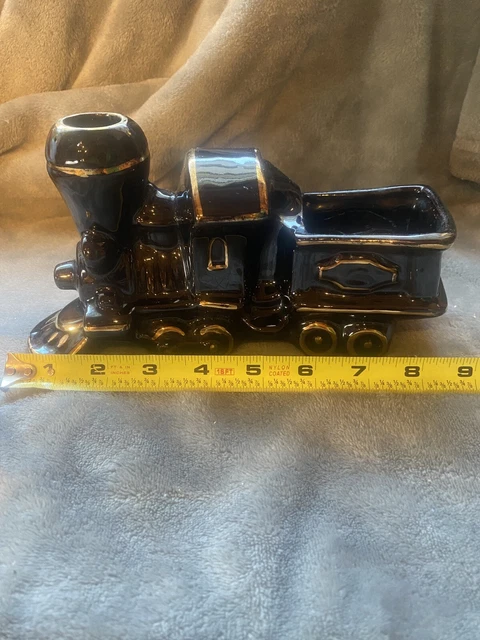 VINTAGE CERAMIC POTTERY Train Locomotive Planter Black And Gold $15.00 ...