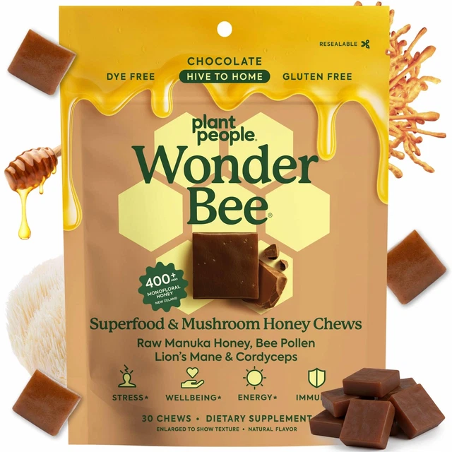 PLANT PEOPLE WONDERBEE Mushroom Manuka Honey Chews Bee Pollen Lion's ...