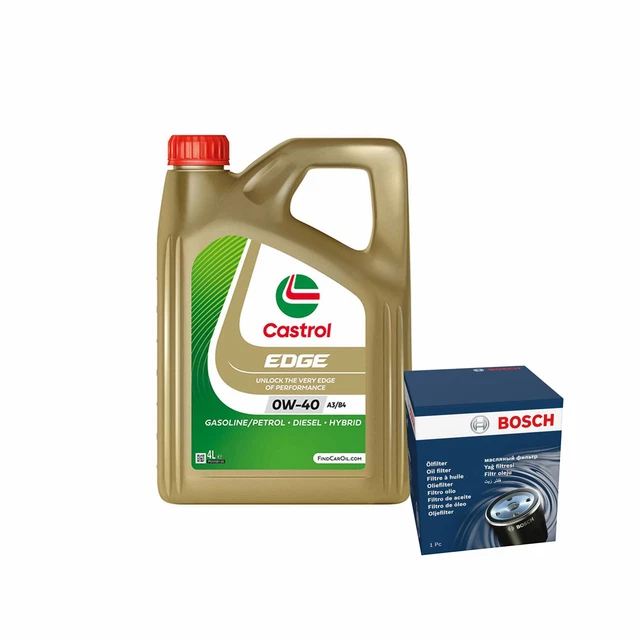 CASTROL EDGE A3 B4 0W40 Engine Oil 4L Bosch Oil Filter Service Kit 4 ...