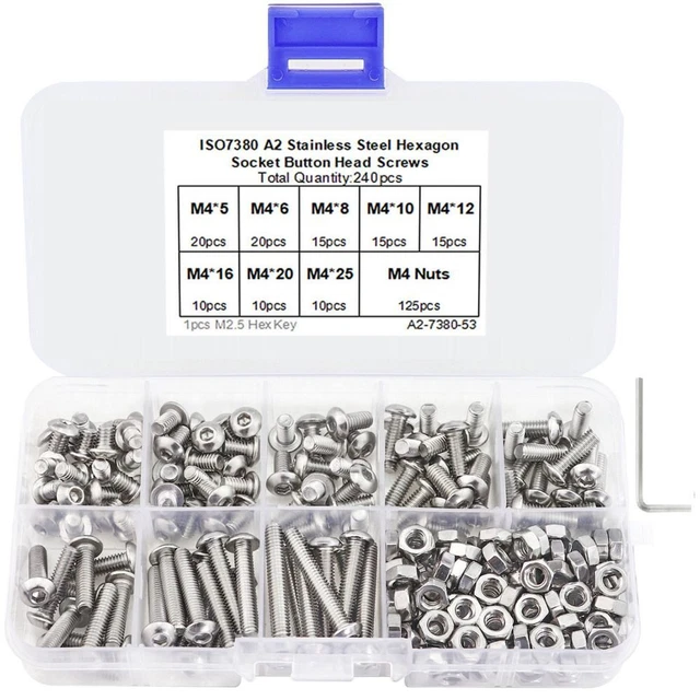240 PIECES METRIC Cap Bolts Screws Stainless Steel Bolt Assortment ...