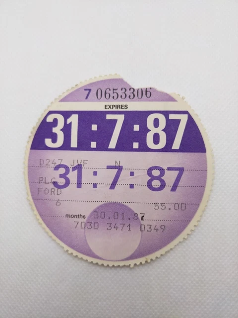 VINTAGE PRIVATE FORD LVLO 1987 Old Original Road Car Vehicle Tax Disc ...