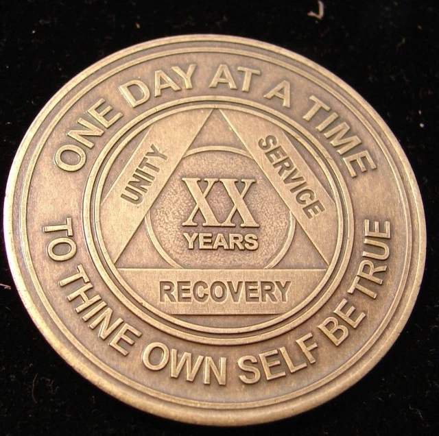 ALCOHOLICS ANONYMOUS AA 20 Year Bronze Medallion Token Coin Chip ...