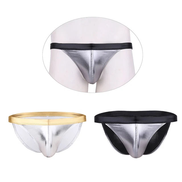 Herren Bikini Slips Sexy Wetlook Lack Leder Bulge Pouch Ausbuchtung