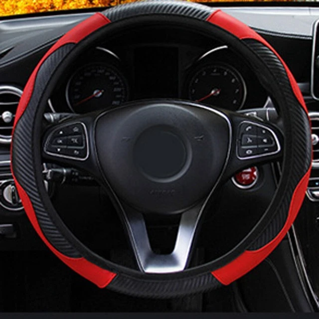 BORDURE HOUSSE DE Volant 38CM Carbone Fibre Cuir Voiture Intérieur Noir & Rouge EUR 11,23 ...