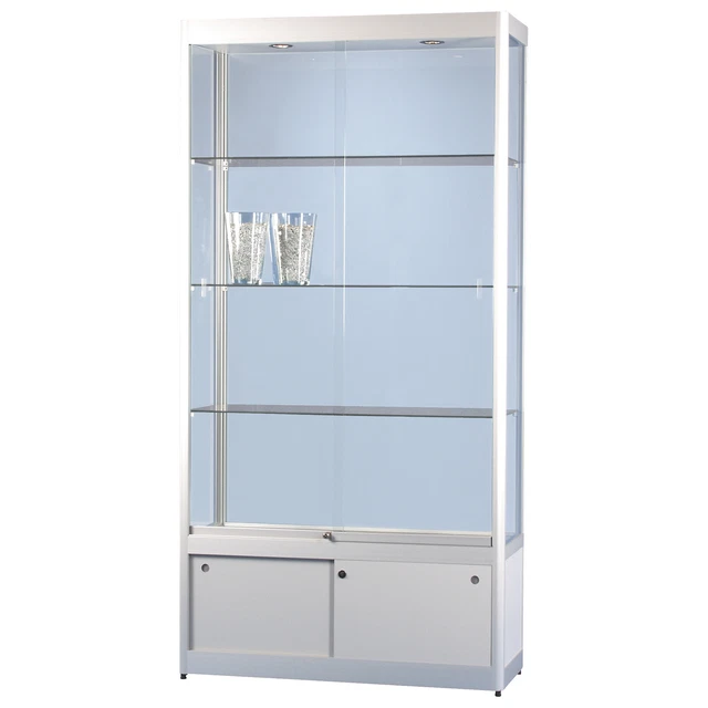 VITRINE EN VERRE vitrine sur pied Basic 1000 aluminium éclairé armoire inférieure verrouillable ...