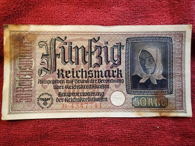 BANCONOTA ORIGINALE SECONDA GUERRA MONDIALE NAZISTA GERMANIA TEDESCA 50 ...