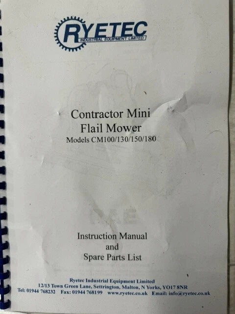 RYETEC MINI FLAIL Mower CM100 CM130 CM150 CM180 Owner's & Spares Manual ...