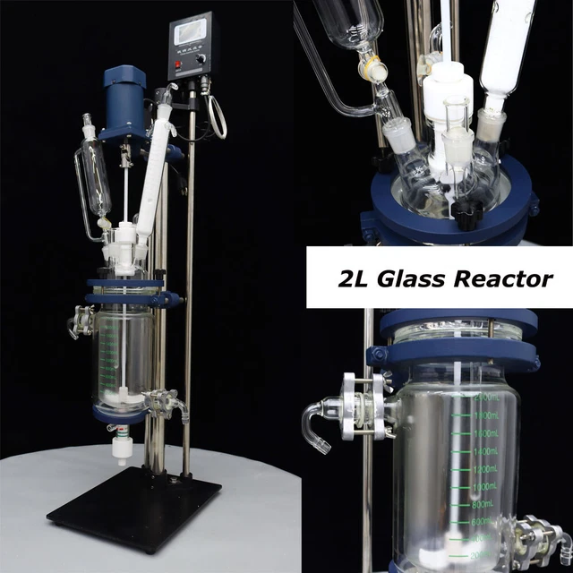 110V 2L DOUBLE Glass Reactor High Temperature Laboratory Distillation ...