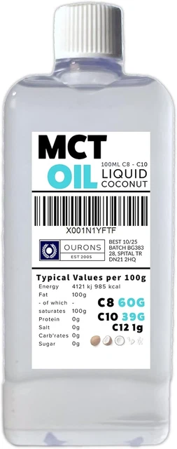 PREMIUM MCT OIL C8-C10: 100ml Pure Fractionated Coconut Oil for Keto ...