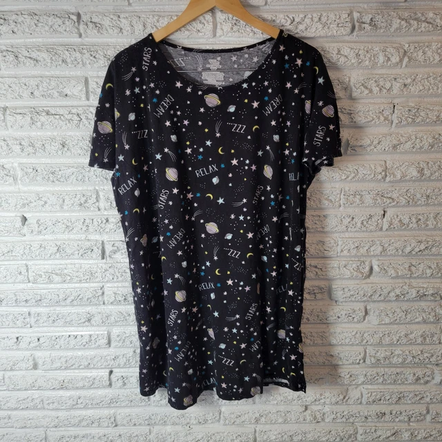 SECRET TREASURE WOMENS Pajama Top 2X 3X Plus Black Relax Outer Space Stars Comfy £16.17 ...