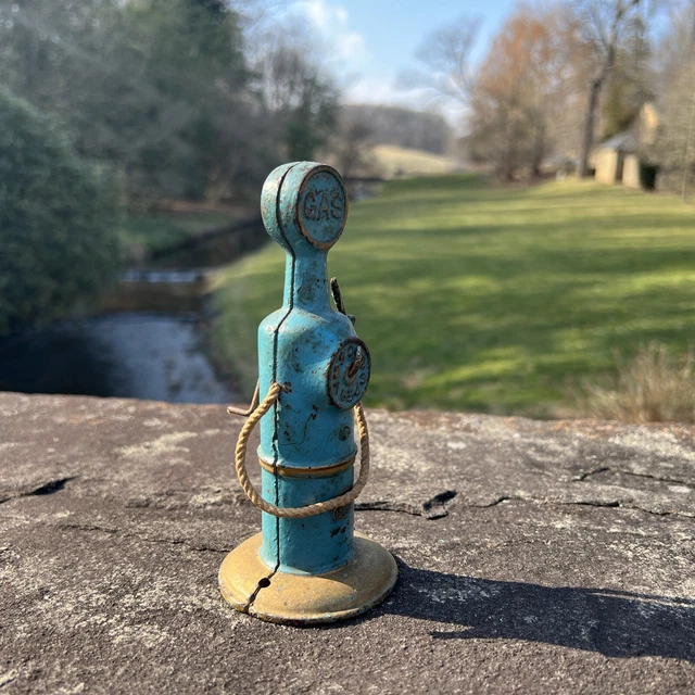 ARCADE CAST METAL GAS PUMP Label Sticker GOLD BASE ORIGINAL 6” Blue ...