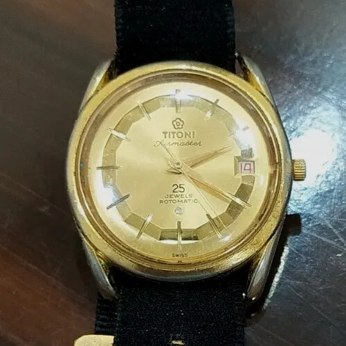 VINTAGE TITONI AIRMASTER Rotomatic 25 Jewels Gold Plated Swiss Made ...