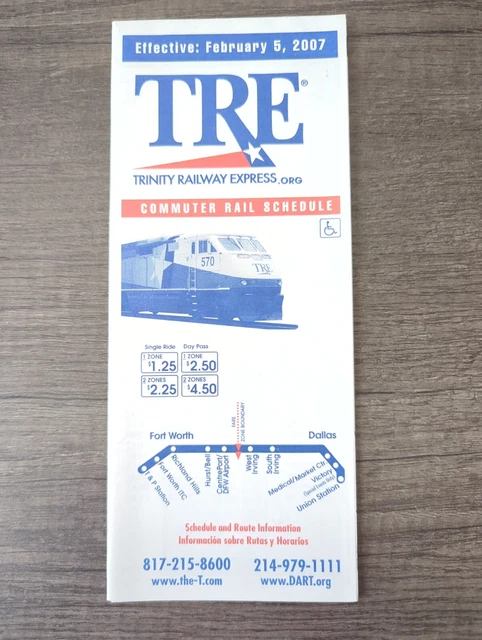 TRE TRINITY RAILWAY Express Commuter Rail Schedule Fort Worth-Dallas ...