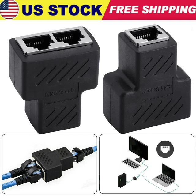 2-PACK RJ45 ETHERNET Connector Splitter 1 to 2 sockets Internet Cable ...