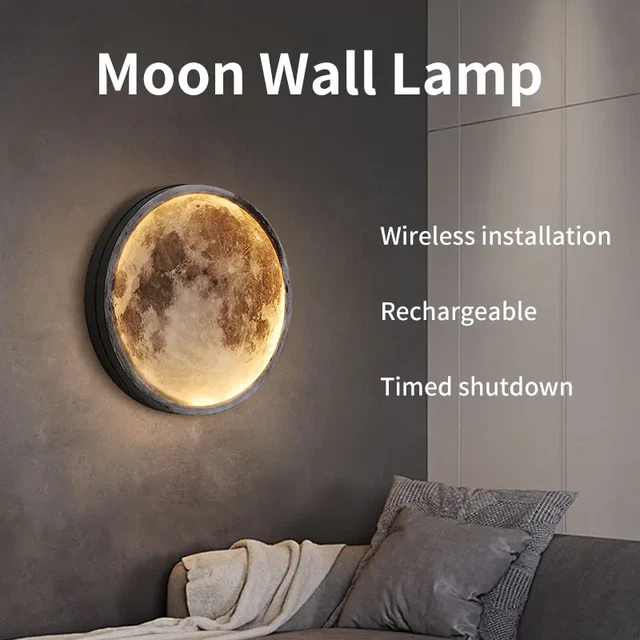INDOOR RECHARGEABLE WIRELESS Moon Wall Lamp Remote Control Touch ...