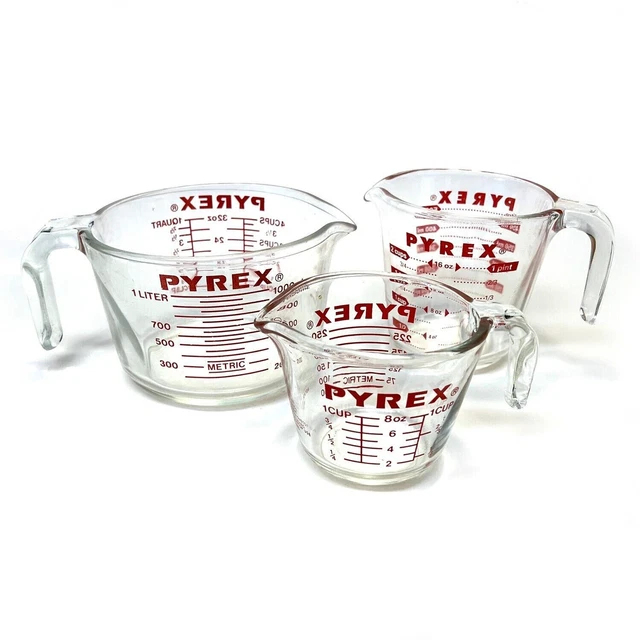 VINTAGE 3-PIECE PYREX Clear Glass Measuring Cup Set 1 Cup, 2 Cup & 4 ...