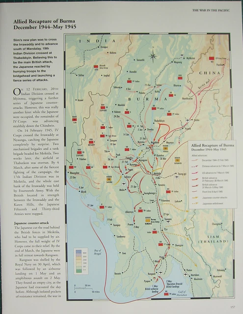 WW2 WWII MAP ~ Allied Recapture Of Burma Dec 1944 - May 1945 Attacks ...