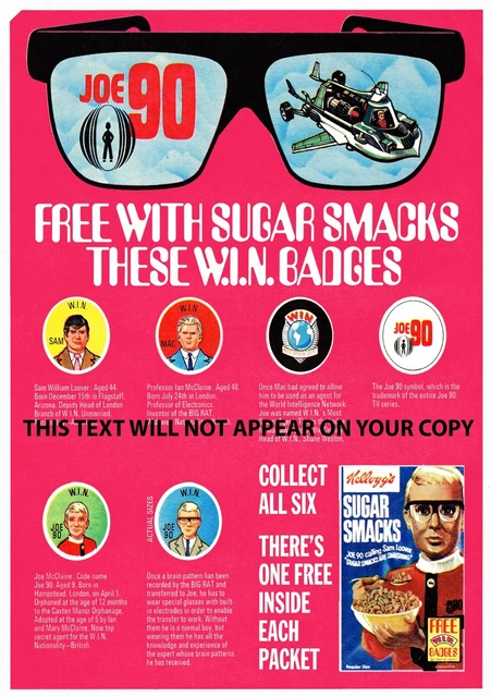 KELLOGG`S SUGAR SMACKS Joe 90 W.i.n. Badges New A5 Display Card £5.38 ...