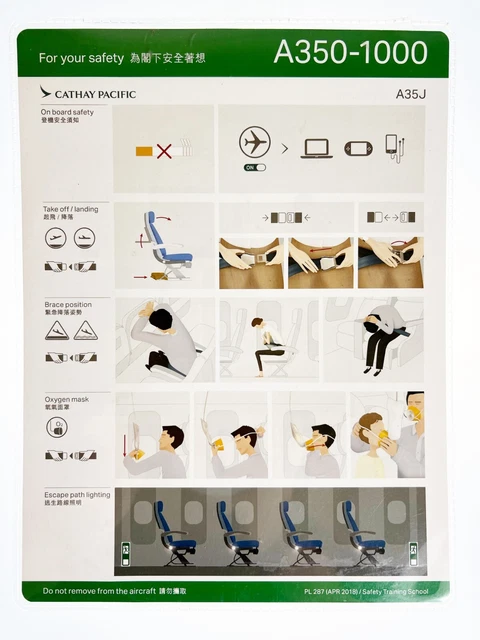 CATHAY PACIFIC AIRBUS A350-1000 Aircraft Safety Card EUR 11,69 ...