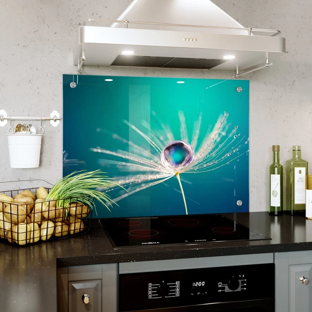 GLASS SPLASHBACK KITCHEN Cooker Panel Water Drop Macro ANY SIZE HOLES ...