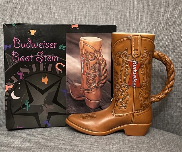VINTAGE BUDWEISER COWBOY Boot Beer Stein, NEW w Box And COA- Made In ...
