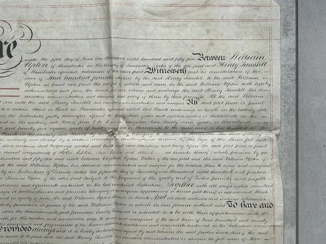 1855 INDENTURED PROPERTY Deed, Premises in Red Bank, Manchester ...