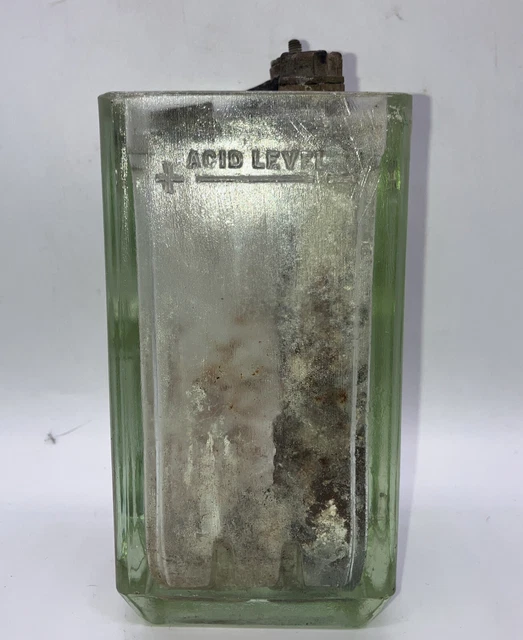 GLASS BATTERY LEAD Acid Antique Rare Car Automobile Garage 30’s Green ...