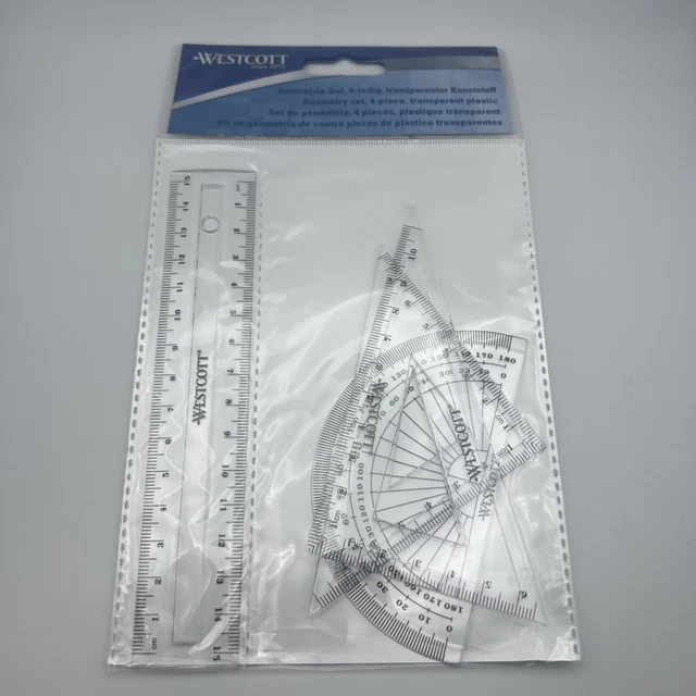 WESTCOTT SET 4T. - Geometrie Dreieck Lineal 15cm Schule Arbeit Zeichnen ...