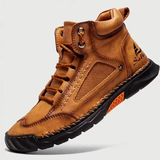 AUTH BAREROOT MEN'S Chukka Boots Golden Retro Casual PU Leather Lace Up ...