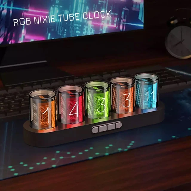 DIGITAL NIXIE TUBE Clock with RGB LED Glows for Home Gaming Desktop ...
