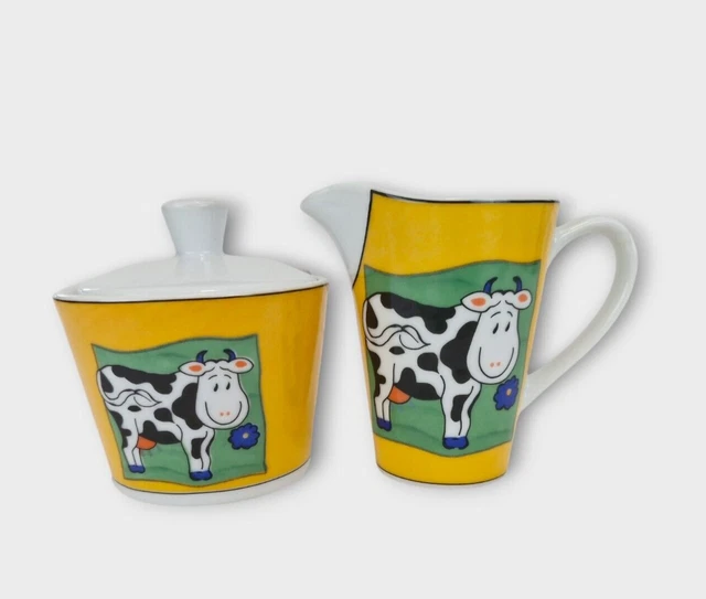 MAXWELL WILLIAMS COMICAL Cow Porcelain Milk Jug/Creamer & Lidded Sugar ...