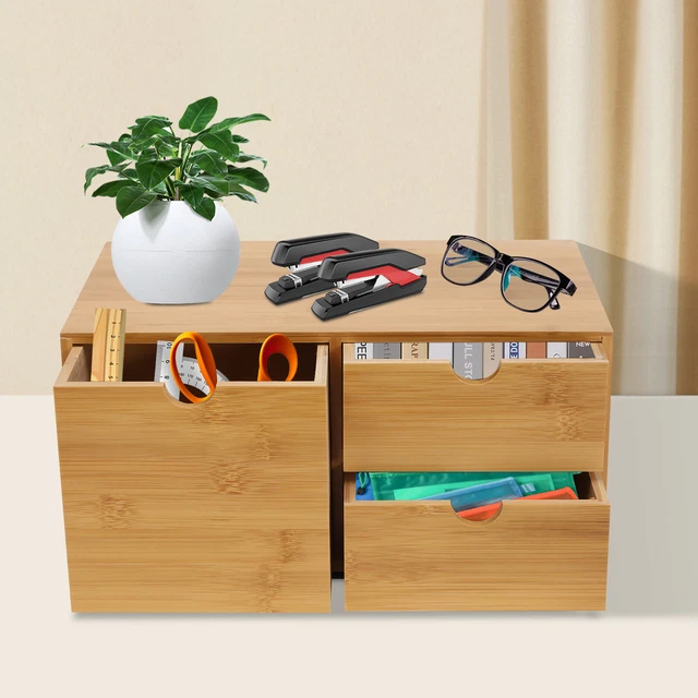 BAMBOO DESK ORGANIZER Drawer Tabletop Storage Organization Box for ...