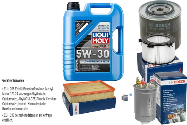 BOSCH INSPECTION SET 5L Liqui Moly Longue Date High Technologie 5W-30 pour VW EUR 123,96 ...