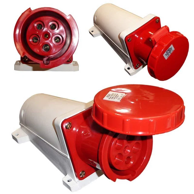 63 AMP 5 Pin Wall Mount Socket 380 - 415 Volt 3P+N+E IP67 Waterproof 3 ...