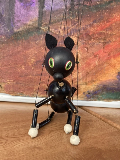 RARE BLACK CAT Pelham Puppet Green Eyes 1950s in named Box £195.00 ...