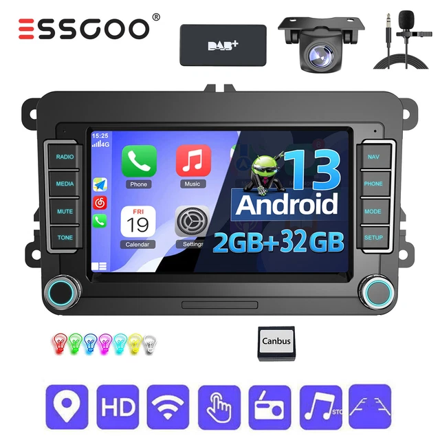 DAB+ AUTORADIO ANDROID 13 2+32G Carplay GPS RDS Pour VW GOLF 5 6 Passat Polo EOS EUR 159,99 ...