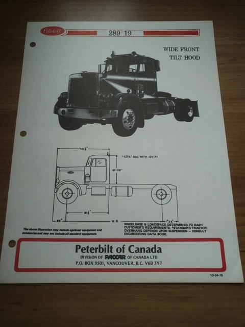 1975 PETERBILT 289 19 Truck Original Standard Specifications Page ...